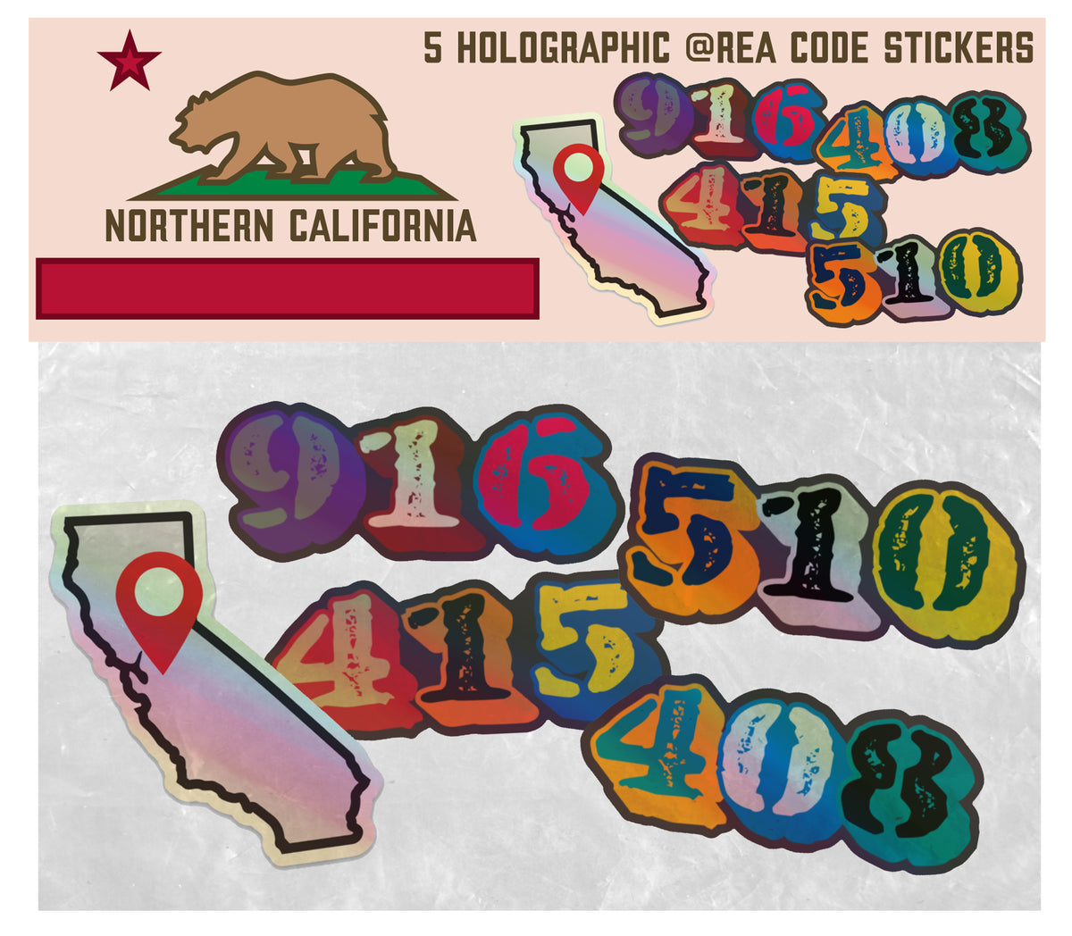 Nor-CAL-Holographic Sticker Pack – MikeHamptonArt